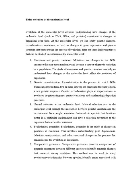 Evolution At The Molecular Level Pdf Evolution Gene
