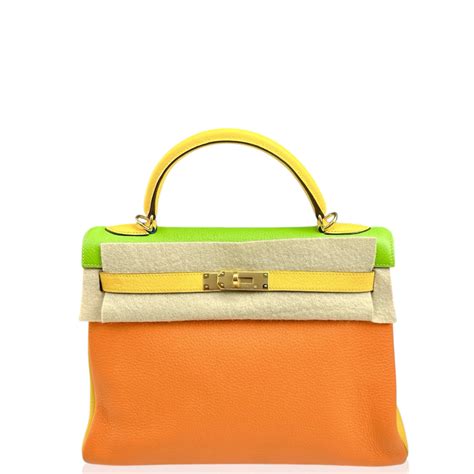 Buy Hermes Kelly 32 Togo 9j Feu Orange K6 Granny 9d Jaune Amber Maxuria