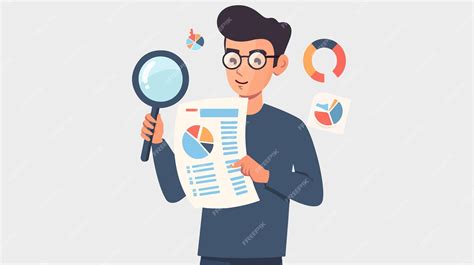 Homem Analisando Dados Com Lupa Conceito De Relatório De Visualização