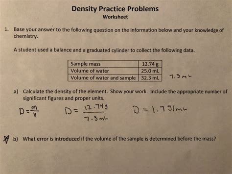 Solved Density Practice Problems Worksheet 1 Base Your