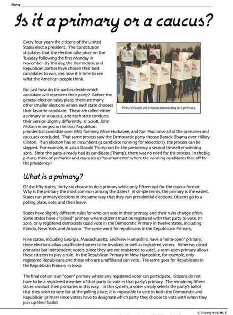 Primary And Caucus Differences 2024 Elections Civics Classroom Resource