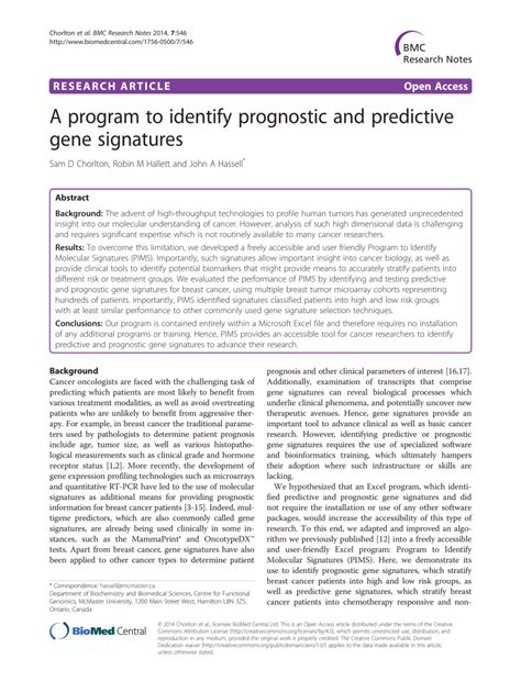 Pdf A Program To Identify Prognostic And Predictive Gene Signatures
