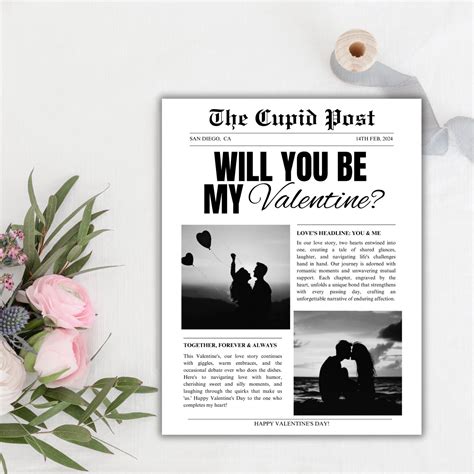 Valentines Cupid Post Newspaper Editable Canva Template Custom Newspaper Template Will You Be My