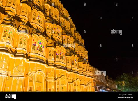 Hawa Mahal Exteriors Lit Up At Night In The Twilight Jaipur Rajasthan