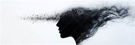 Silhouette Of Female Face Dissolving Into Particles Symbolizing