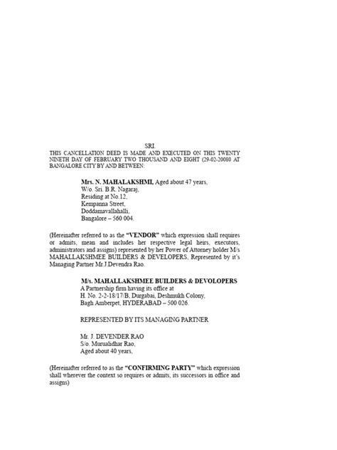 Cancellation Deed Pdf Land Law Environmental Law
