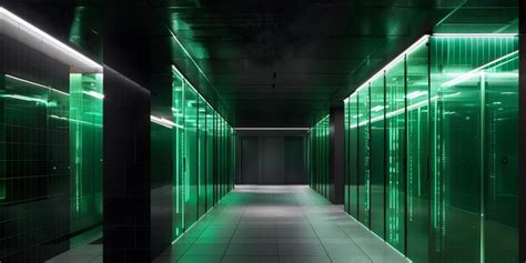 A Green Elevator With Green Lights On The Walls Premium Ai Generated Image