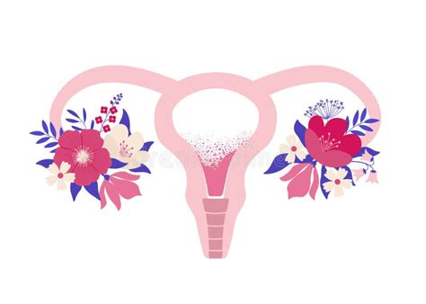 Beauty Female Reproductive System With Flowers Hand Drawn Uterus Womb