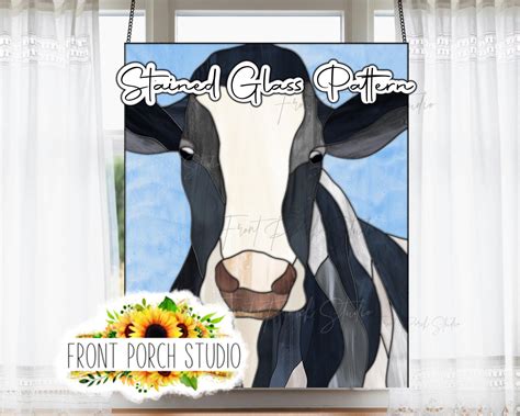 Stained Glass Pattern Dairy Cow Digital Download Pdf Svg Etsy