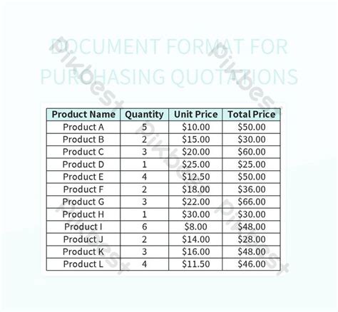 Optimal Document Format For Procurement Quotations Excel Template Free Download Pikbest