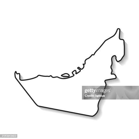 United Arab Emirates Map With Black Outline And Shadow On White