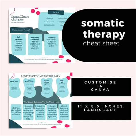 Editable Somatic Therapy Cheat Sheet Customizable Canva Template For Stress Relief Therapists