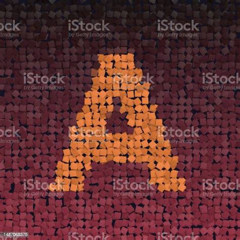 3d Render Of A Orange Letter A On Dark Background Mosaic Effect
