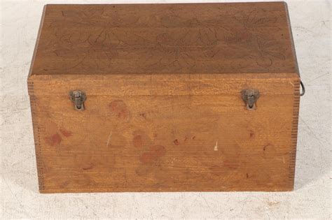 Pyrography Decorated Wooden Chest Early 20th Century Ebth