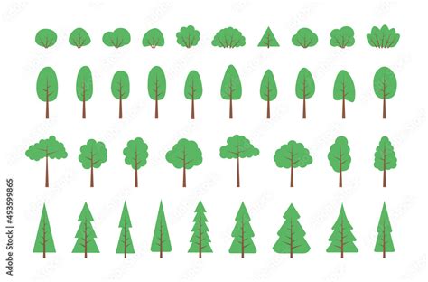 Trees Vector Set Of Flat Trees Forest And Bush Collection Elements Various Green Trees