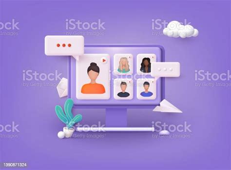 동료와 함께 복용하는 컴퓨터 화면에있는 사람들 화상 회의 및 온라인 모임 작업 영역입니다 3d 웹 벡터 일러스트레이션 개념에 대한 스톡 벡터 아트 및 기타 이미지 Istock