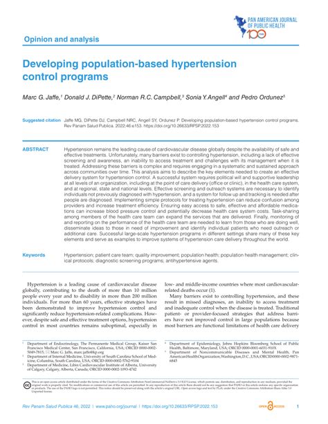 Pdf Developing Population Based Hypertension Control Programs