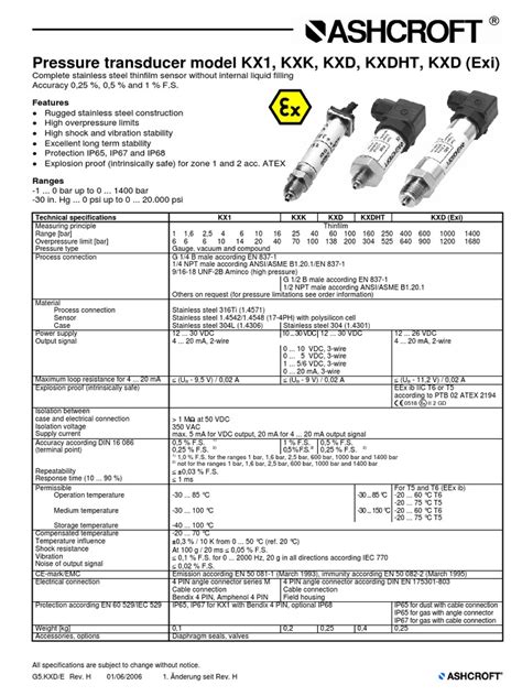 Ashcroft Kxd Pressure Transmitter Specs Pdf Cable Electrical