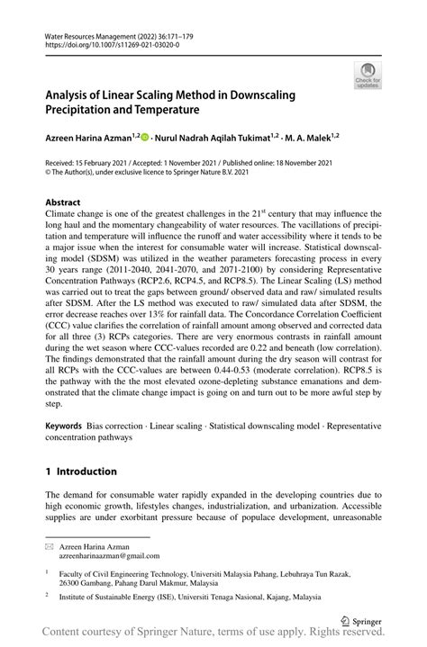 Analysis Of Linear Scaling Method In Downscaling Precipitation And Temperature Request Pdf