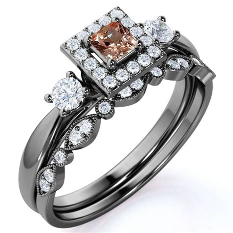 Black Gold Rings With Pink Stones