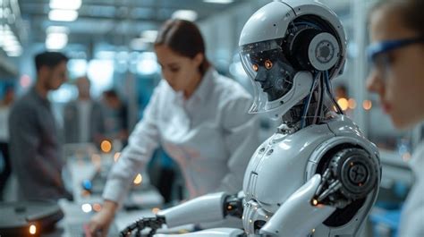 Free Robot Assisting Scientist Photo Robot Scientist Technology