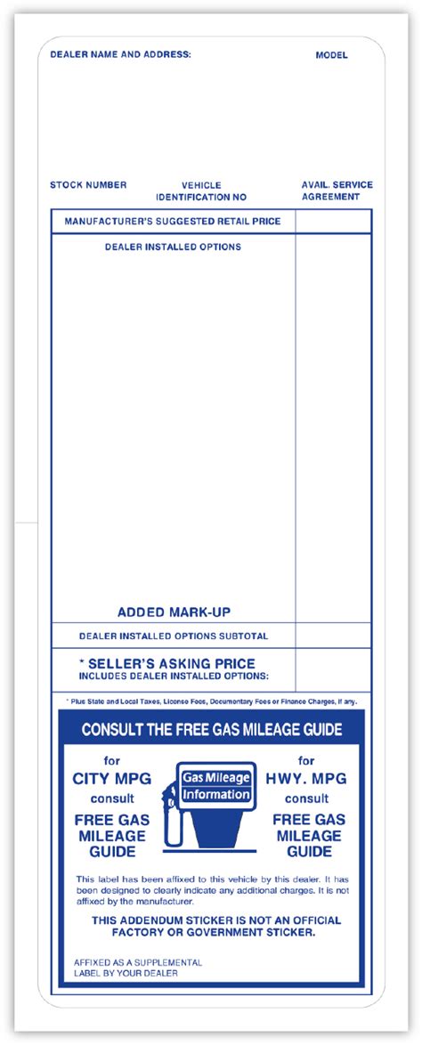 Blue Paper Backed Dealership Addendum Stickers 4 14 X 11 Package