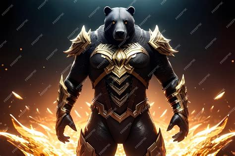 Premium Photo A Bear With A Sword And Shield On His Chest Stands In