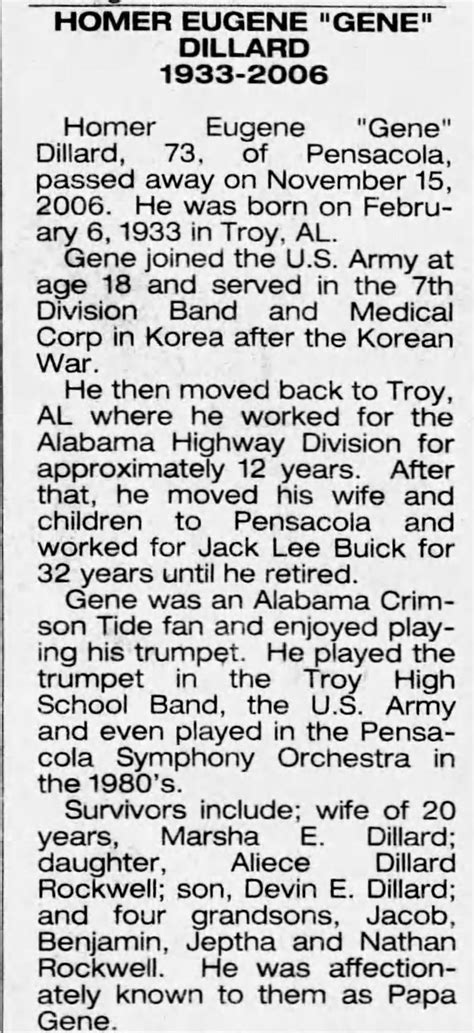 Homer Eugene Dillard 1933 2006 Mémorial Find A Grave