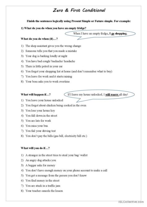 Zero And First Conditional Worksheet Worksheet