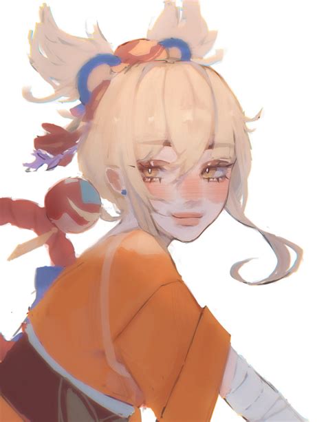 Safebooru 1girl Bandaged Arm Bandages Blonde Hair Blush Genshin