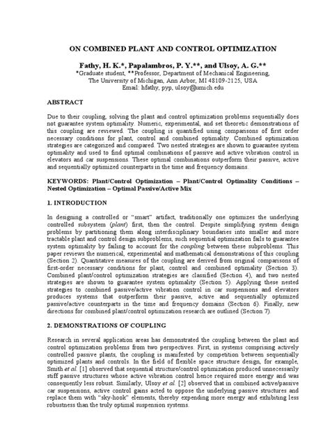 On Combined Plant And Control Optimizati Pdf Pdf Mathematical