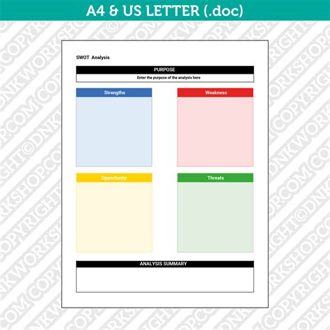 Editable Swot Analysis Template Printable Word A4 And Us Letter