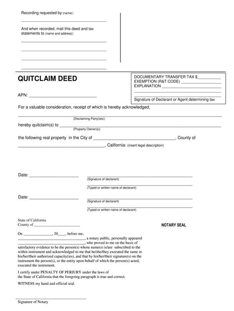 Quit Claim Deed Form California Free Pdf Printable Printable Forms