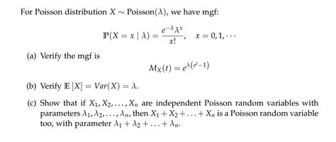 Solved For Poisson Distribution X∼ Poisson λ We Have Mgf