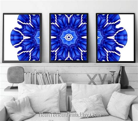 Blue Mandala Set Of 3 Printable Wall Art Royal Blue Abstract Wall Art