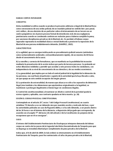 Hábeas Corpus Reparador Concepto Y Caso Pdf Habeas Corpus Esfera