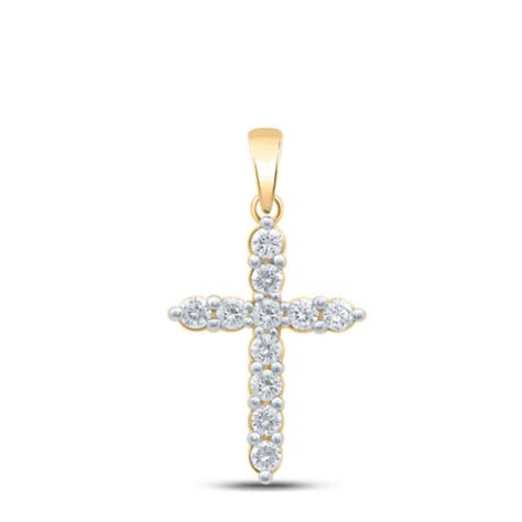 10kt Yellow Gold Womens Round Diamond Cross Pendant 12 Cttw Ebay