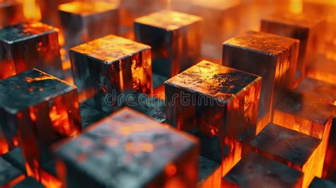 Glowing 3d Orange Cubes With A Blurred Background Abstract Artwork