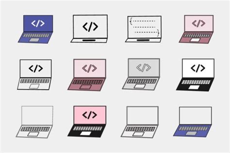 Set Of Coding Laptop Flat Icon Vector Graphic By Nurearth Creative Fabrica