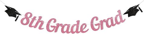 8th Grade Grad Banner Rose Gold Glitter 8th Grade