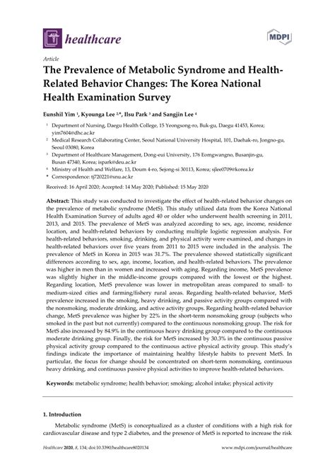 Pdf The Prevalence Of Metabolic Syndrome And Health Related Behavior