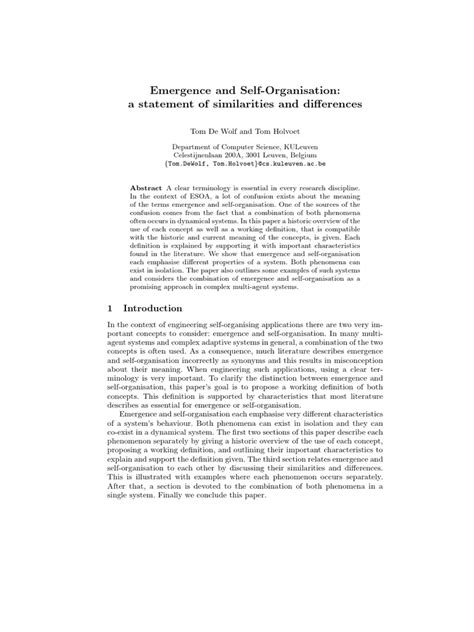 Emso Statement Pdf Self Organization Emergence