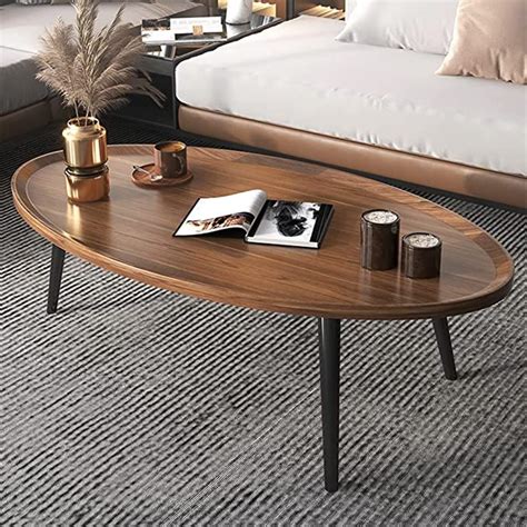 Ans Home Walnut Round Coffee Table Wooden Rustic Coffee Table Mid Century Modern