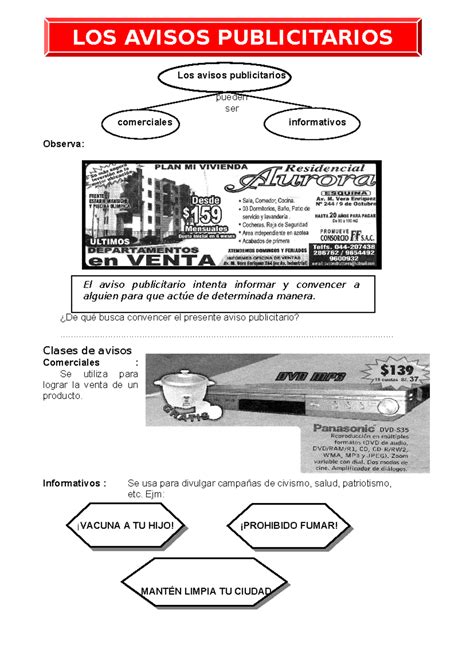 Los Avisos Publicitarios Para Quinto De Primaria Los Avisos