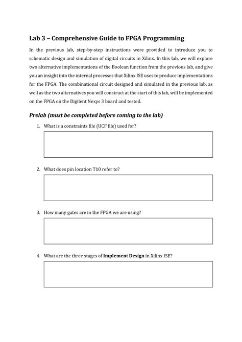 Lab Lab Manual Lab Comprehensive Guide To FPGA Programming In The Previous Lab