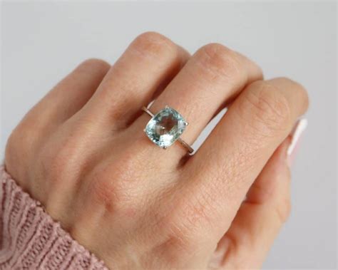 9ct White Gold Cushion Cut Aquamarine Ring Aladdins Cave Jewellery