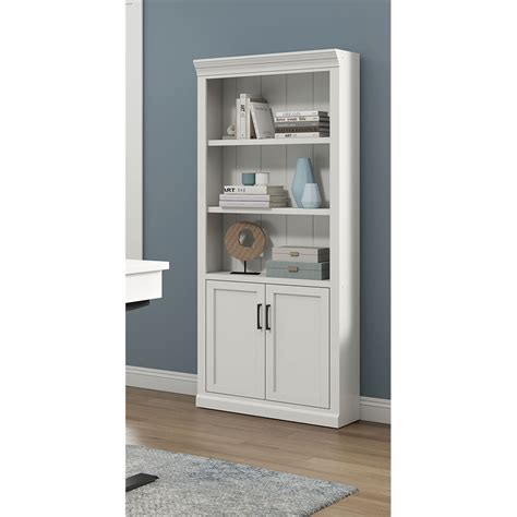Modern Wood Lower Doors Bookcase Office Bookcase Fully Assembled White