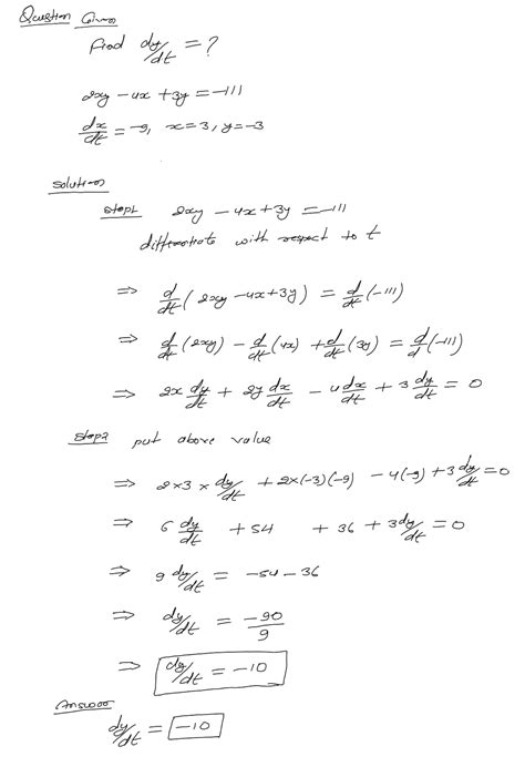 [solved] dy dx assume x and y are functions of t evaluate for 2xy 4x 3y course hero