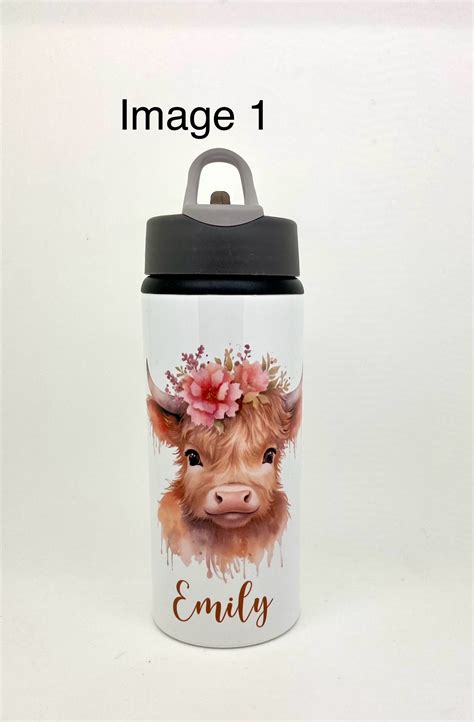 Personalised Highland Cow Water Bottle 600ml Name It With Love