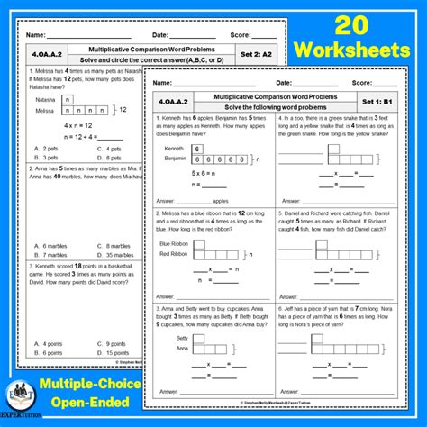 Multiplicative Comparison Problems Worksheets And Task Cards Expertuition